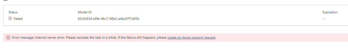Internal server error when training custom speech model - Microsoft Q&A