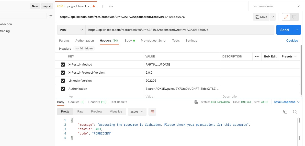 LinkedIn Update API - Spotlight Update API not giving correct response ...