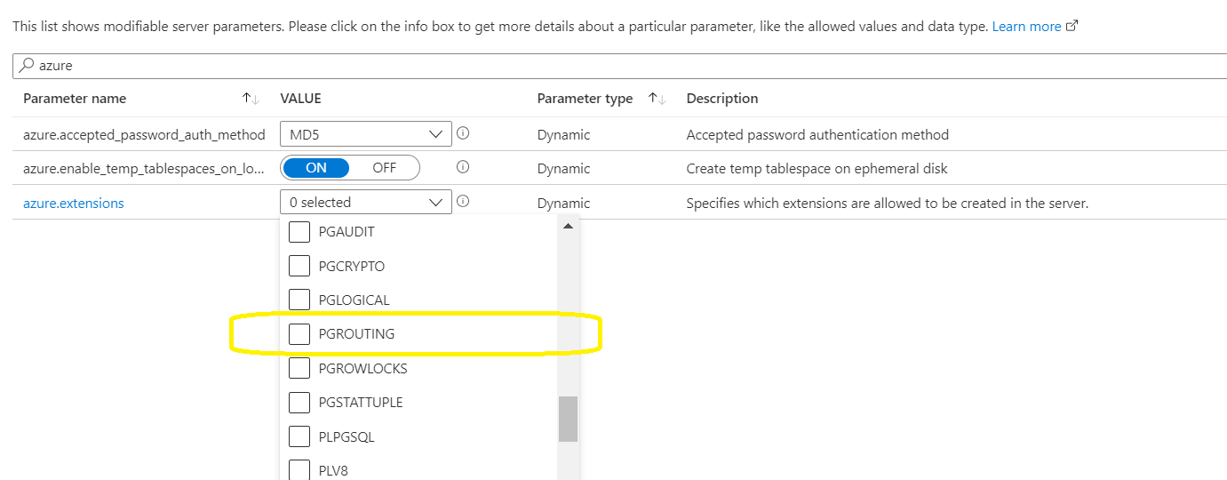 Pgrouting For Postgresql Azure Flexible Server Does Not Appear As Extension To Allow Even When