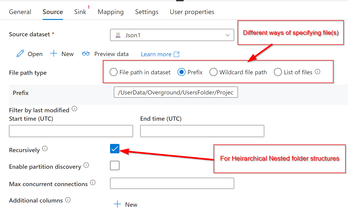 How to read json files from sub folders in ADLS and ingest them into ADX through Azure data ...