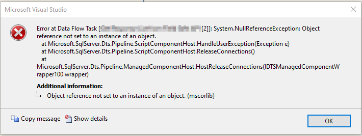 Unable To Open An Ssis Script Component Due To A Npe In The Script Validation Microsoft Qanda