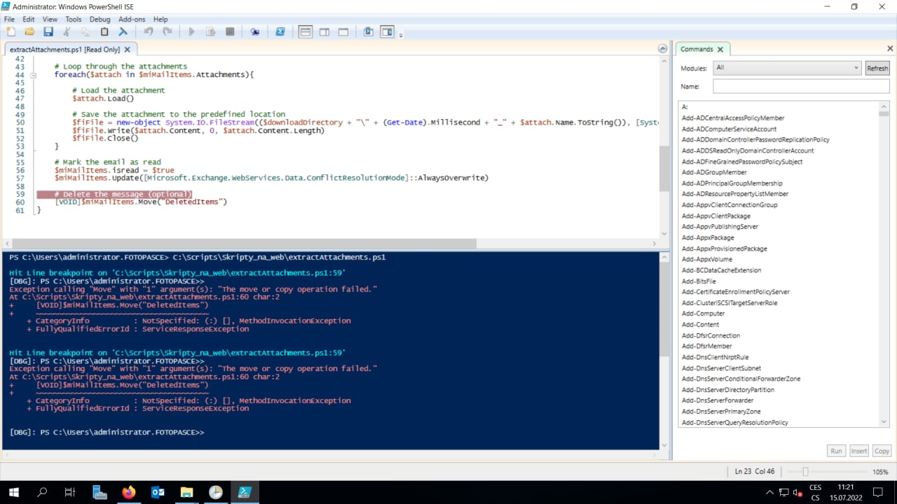 Powershell ISE problem with [VOID]$miMailItems.Move(“DeletedItems”) - Microsoft Q&A