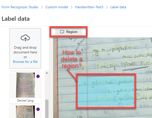 How do I remove a region on a trainng document in Form Recognizer ...