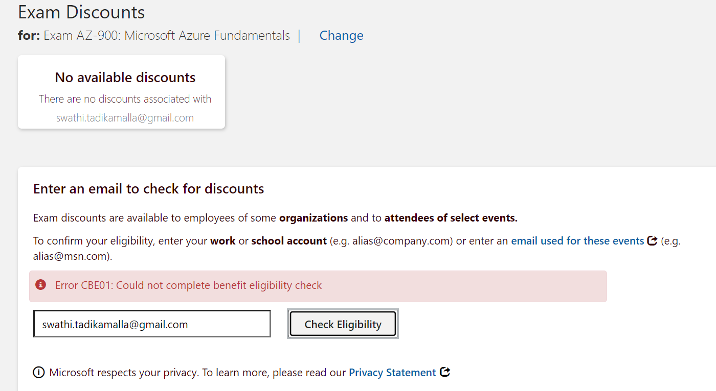 Unable to avail discount for AZ-900 Certification. - Microsoft Q&A