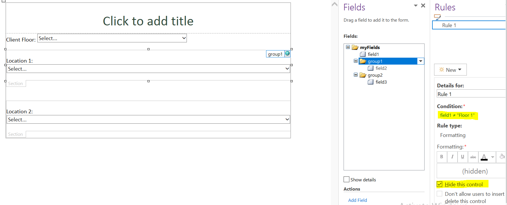 Infopath Forms : keep section hidden until an option is selected ...