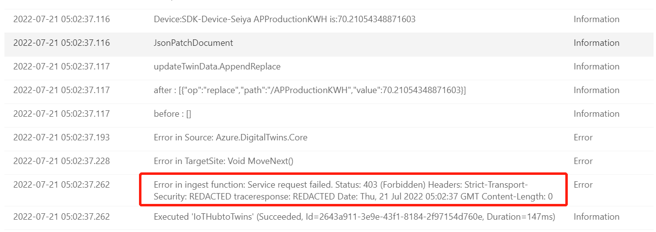 Azure Function update Azure Digital Twins failure - Microsoft Q&A