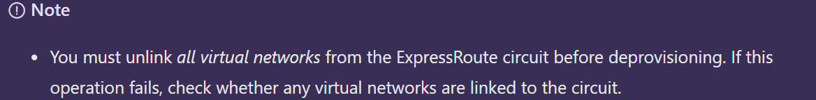 express-route - failed to delete circuit with status Provisioned, but provider has Deprovisioned ...