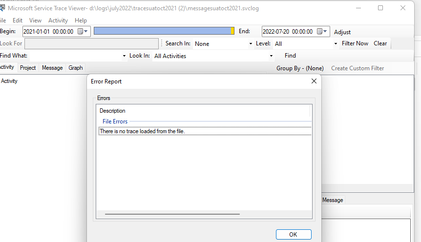Error There Is No Trace Loaded From The File In Microsoft Service Trace Viewer Microsoft Qanda 