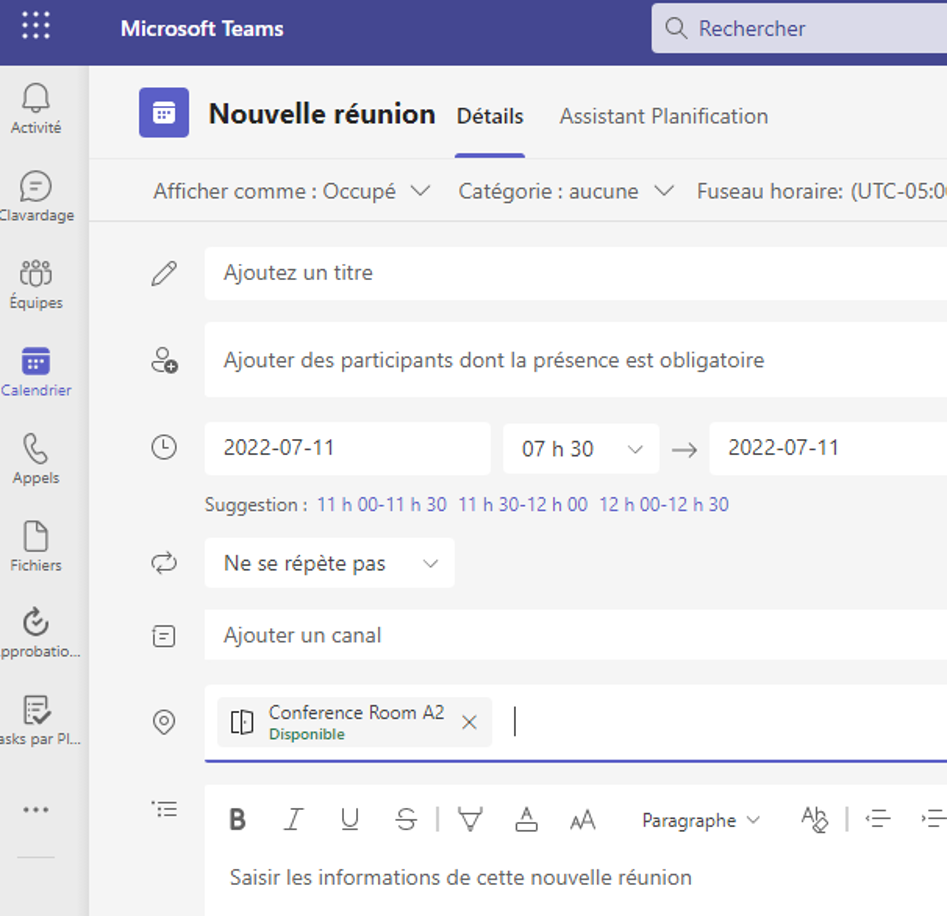Room booking response in the Teams calendar is only in English language ...