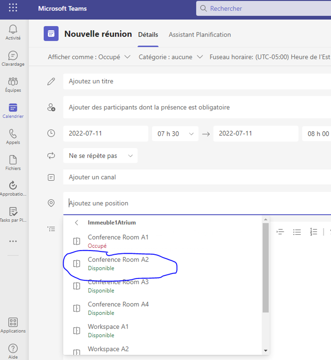 Room booking response in the Teams calendar is only in English language ...