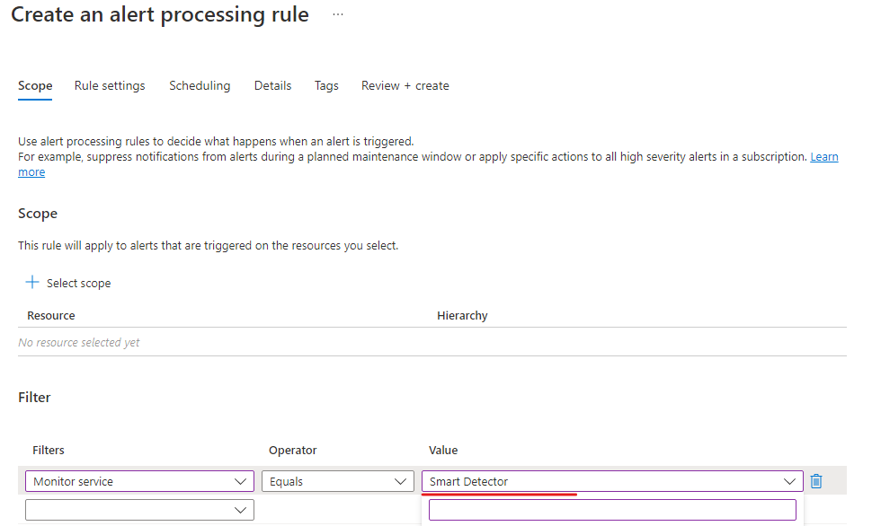 Applying condition on Azure Smart detection settings alerts to exclude ...