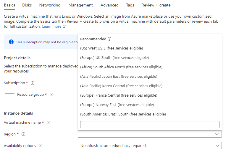 The region list only shows list of recommended regions to select while creating VM - Microsoft Q&A