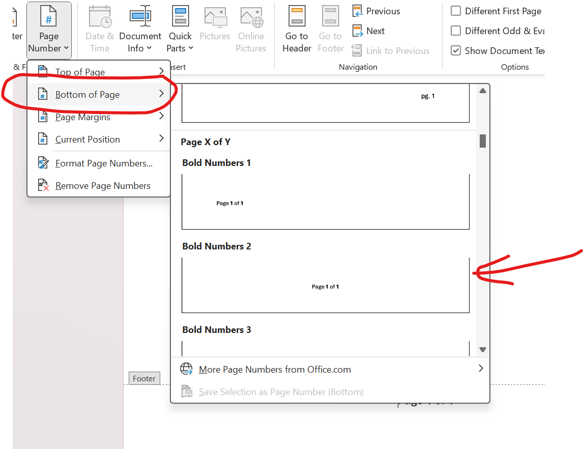 How do I put my page numbers under the footer content, and how do I get ...