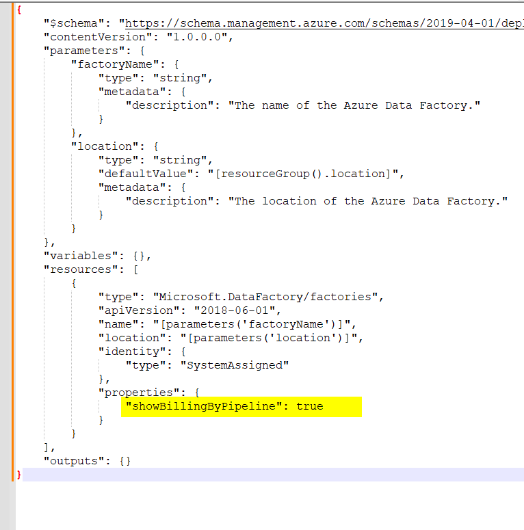 Azure Datafactory Show billing report is always set by factory when deploy ARM of Data Factory ...