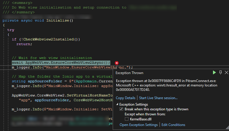 Winui3 Webview2ensurecorewebview2async Throws An Exception If Trying