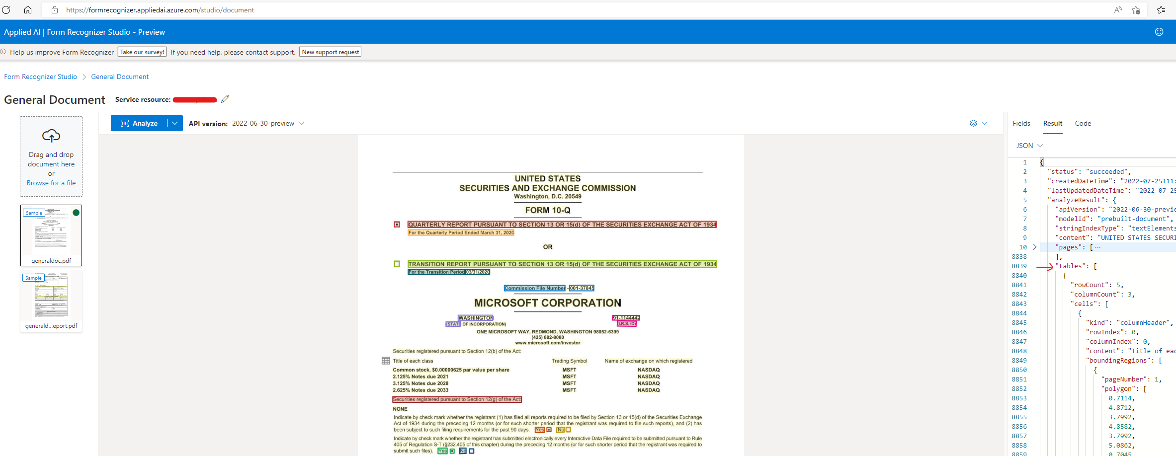 Form Recognizer Javascript SDK demo doesn't match the samples in the ...