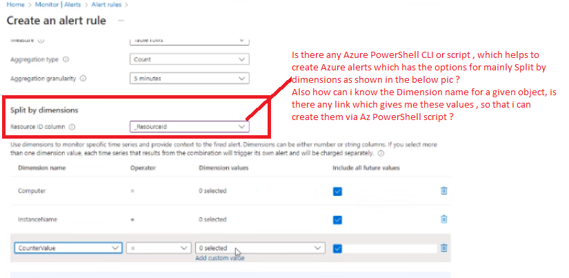 Azure Powershell Cli To Create Azure Alerts With Condition Having Split