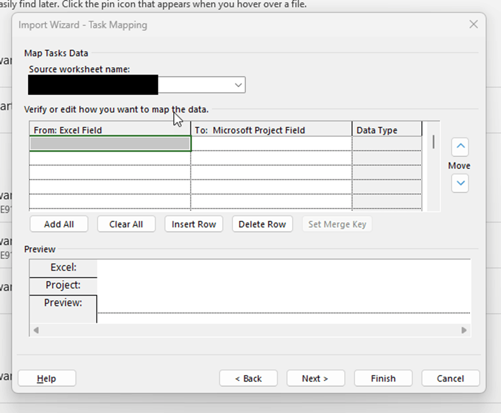 When importing from Excel into a current MS Project plan, I cannot ...