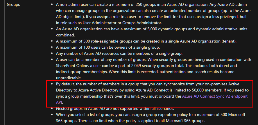 Azure Ad connect sync errors for groups that have too many members - Microsoft Q&A