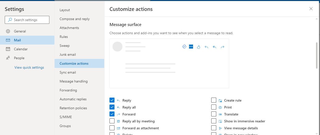 Is it possible to configure the Outlook Add-in to show under the quick actions list in either ...