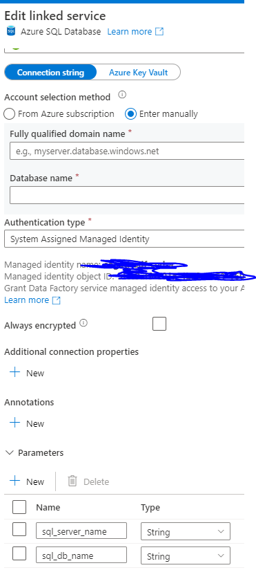 Azure Sql Database Linked Service For Parameterising Server Name And Db Name Microsoft Qanda