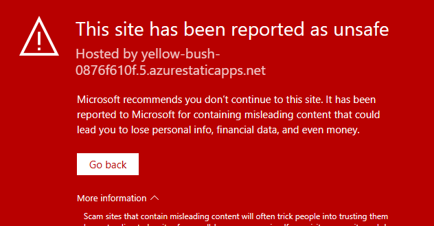 Window Defender blocks my test webpage and I don't know why ...