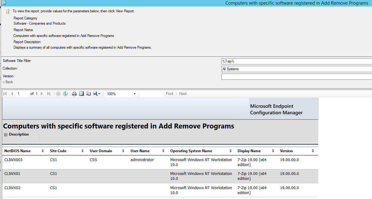 Running a report to see which computers have the software installed ...