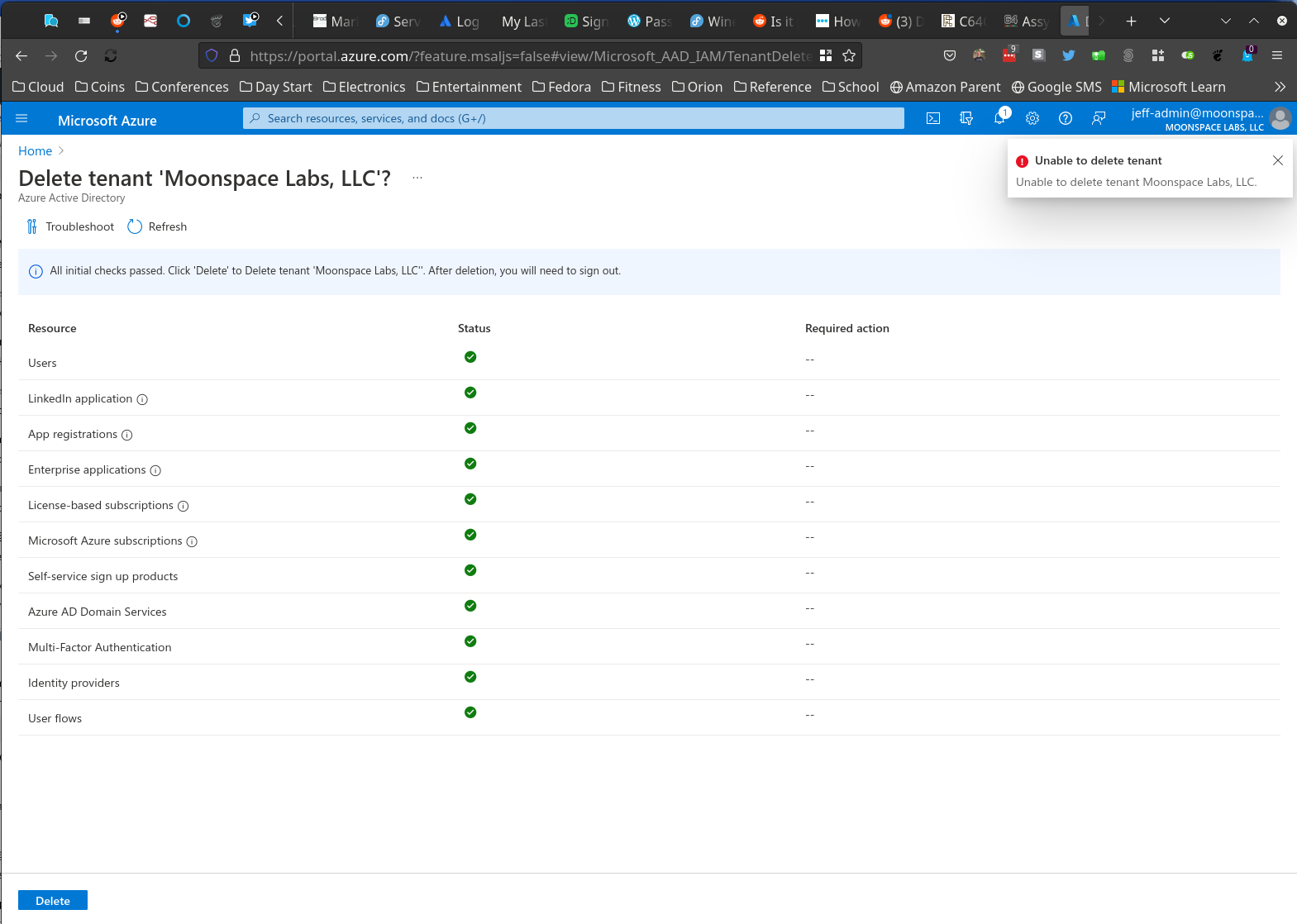 Unable to Delete Tenant - Microsoft Q&A