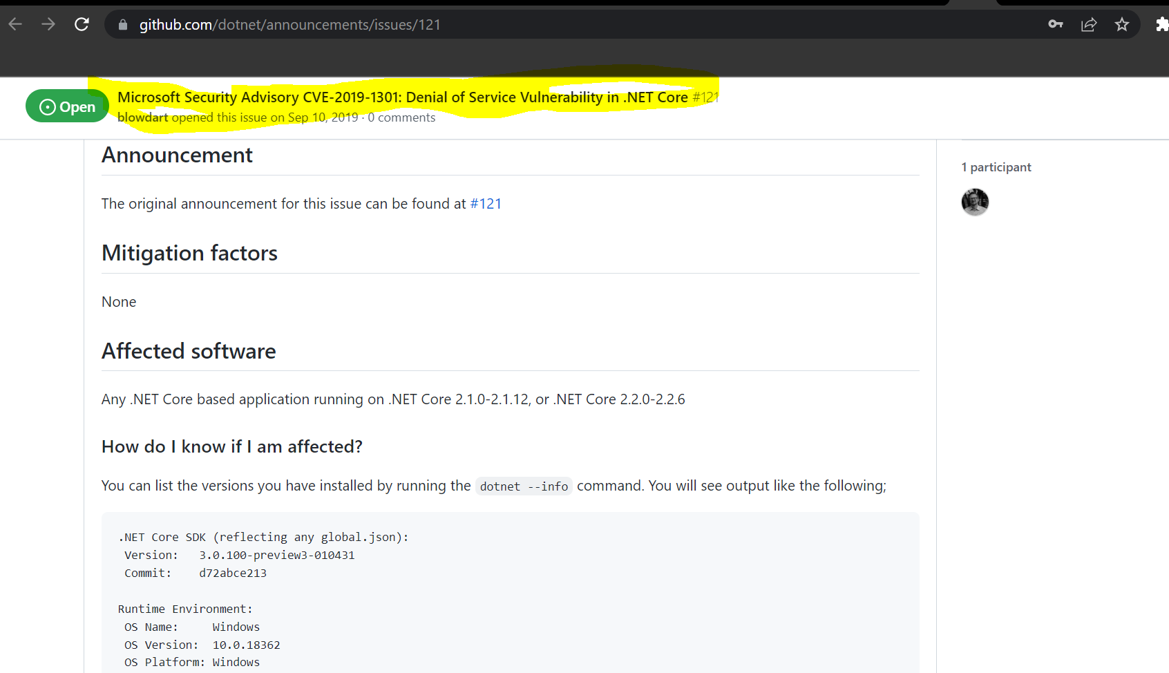 Is System.Net.Sockets 4.3.0 part of the CVE-2019-1301 vulnerability ...