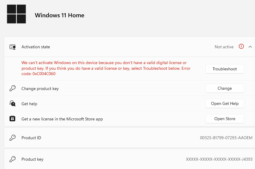 Unable to Activate Windows 11 Home - Microsoft Q&A