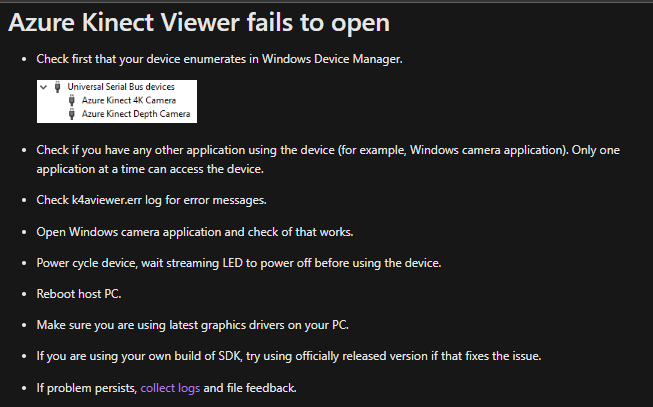 Azure Kinect DK cameras failed to open in the Viewer. RuntimeClassInitialize(). Failed to find ...