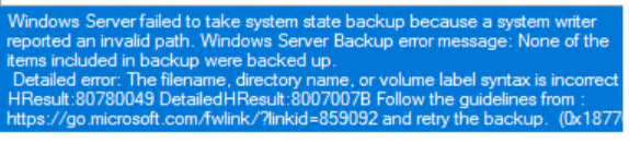 Azure Backup MARS - System Writer reported invalid path - Microsoft Q&A