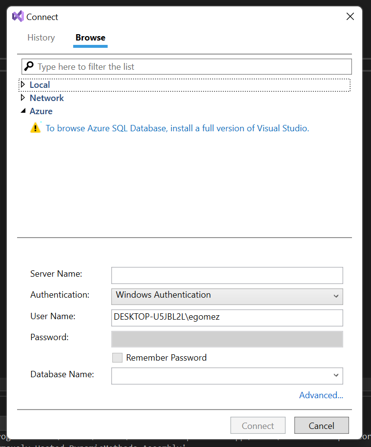 display azure databases - Microsoft Q&A