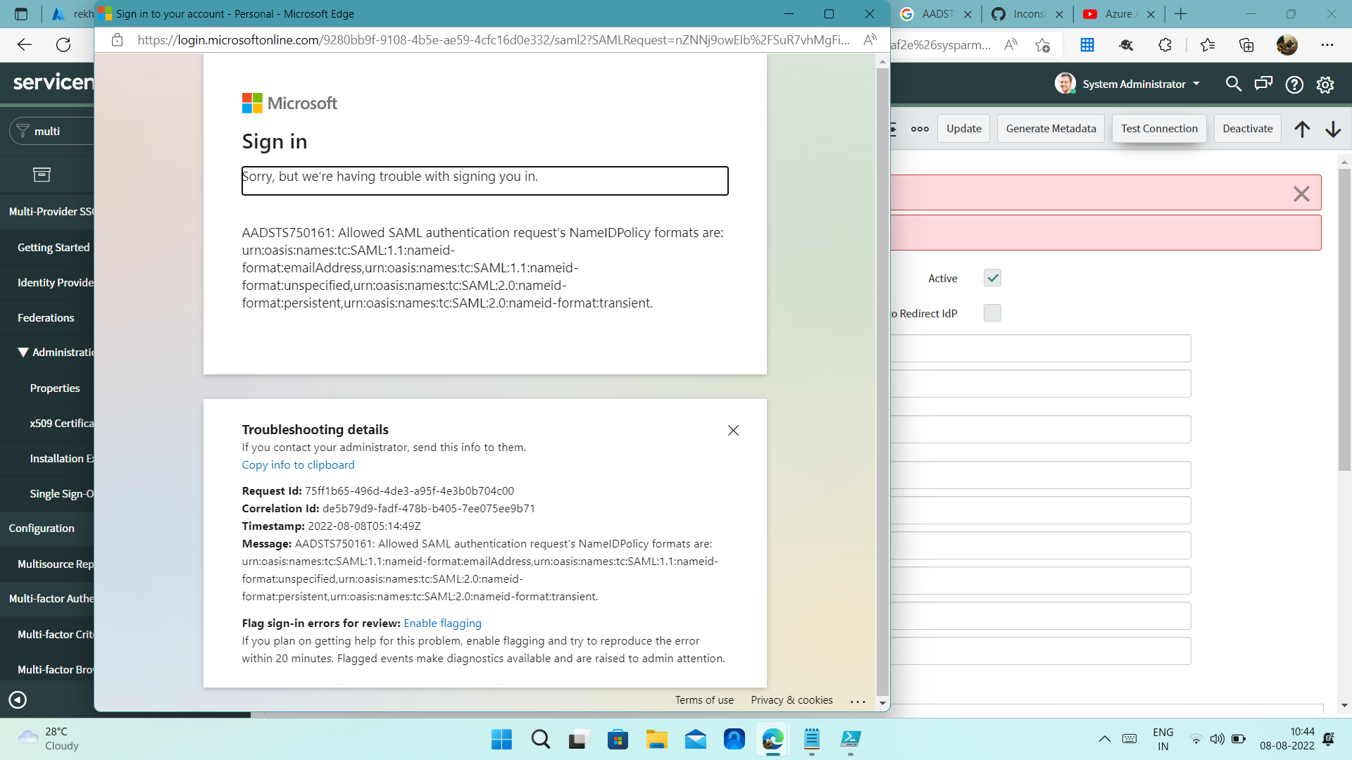 Azure Ad Servicenow Sso Error Microsoft Qanda