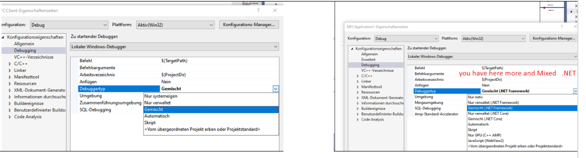 Debugging C++ CLI from MFC/C++ Breakpoints not hit, why? Settings ... Debugging C++ CLI from MFC/C++ Breakpoints not hit, why? Settings ...
