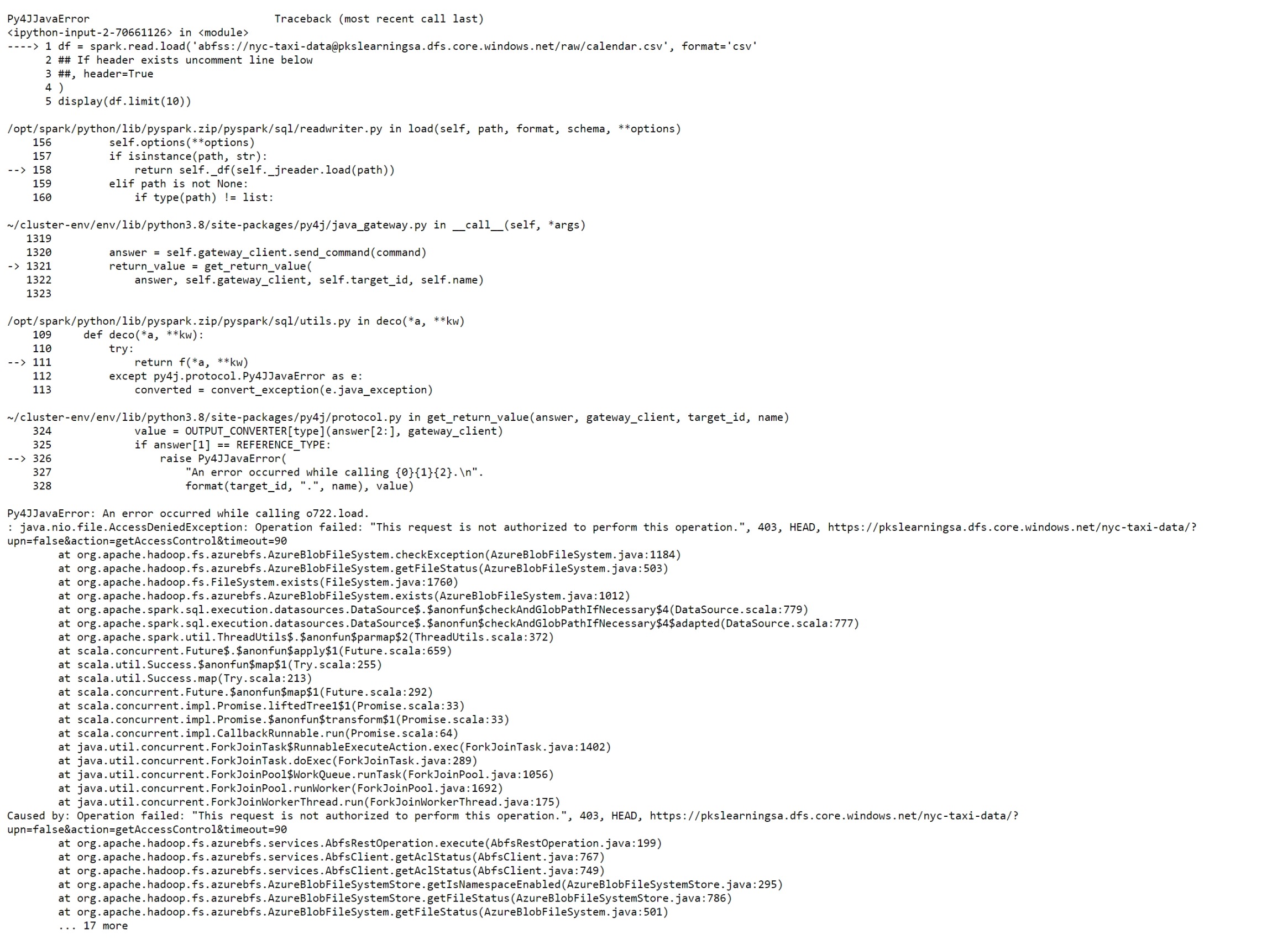403 Error while executing notebook using spark. - Microsoft Q&A 403 Error while executing notebook using spark. - Microsoft Q&A