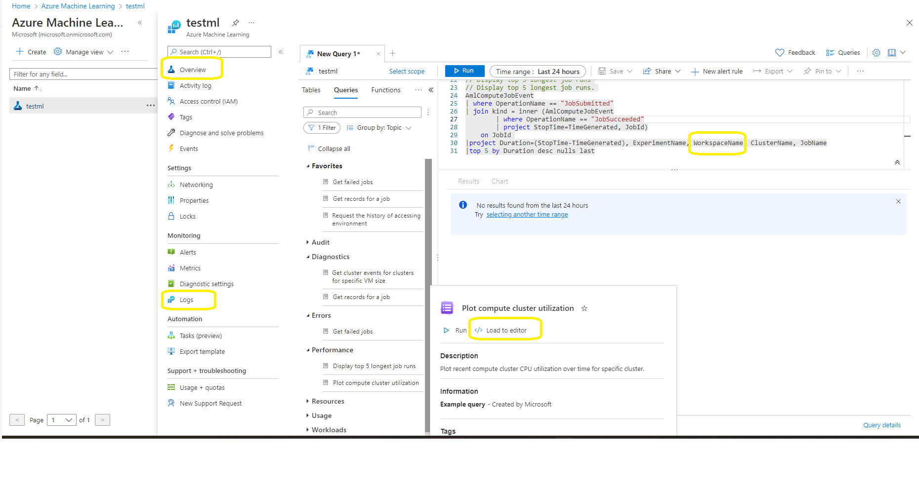 AML Workspace Alerting and Application Insight Dashboard Configuration - Microsoft Q&A