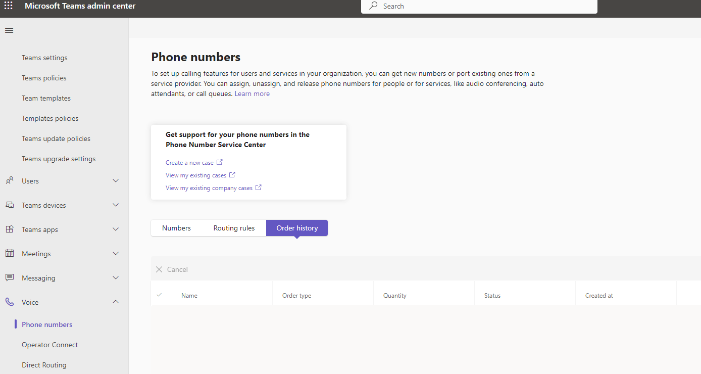 Where is the Port Orders page in the Microsoft Teams Admin Centre ...