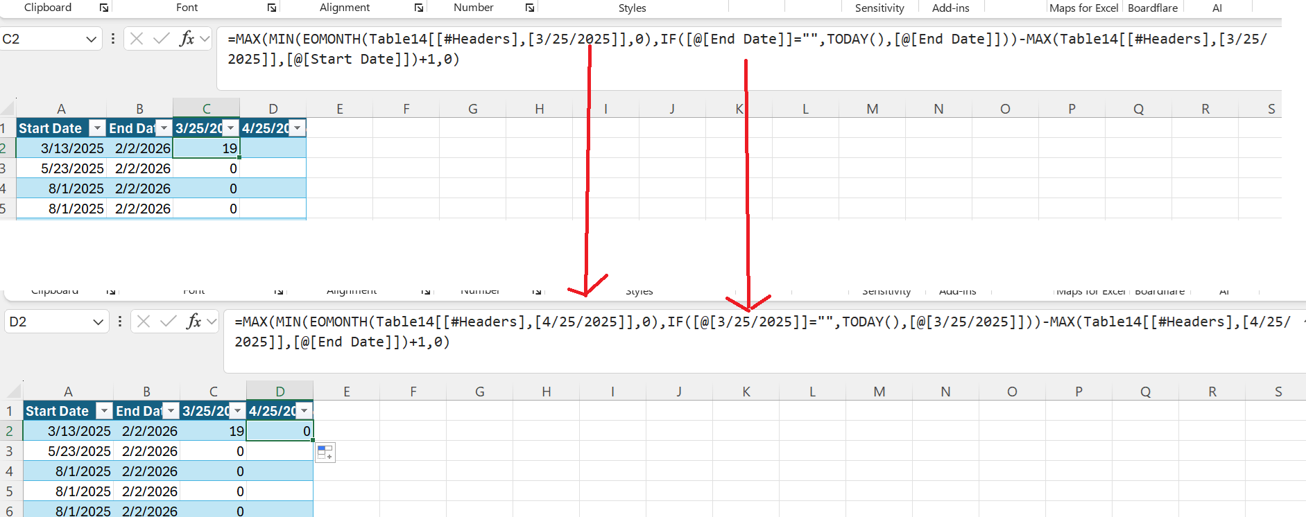 Automatically repeat formula based on counting the number of rows of ...