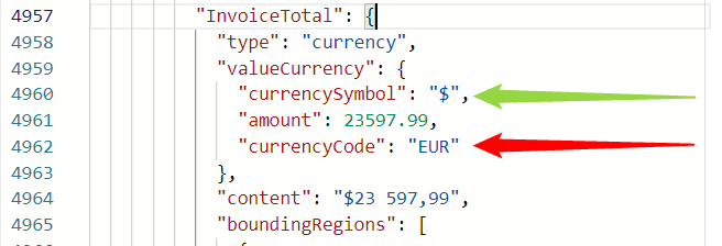 The currencyCode not getting the correct data in the prebuilt-invoice model - Microsoft Q&A