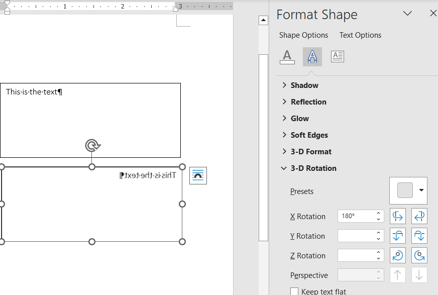 I am trying to flip a text box horizontally. Why won't it work? Need it ...