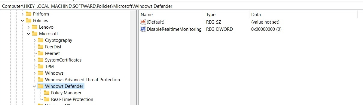 Windows Defender real time protection - Microsoft Q&A