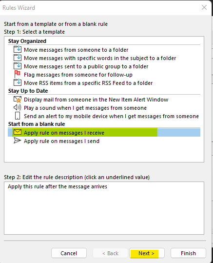 Create an inbox rule to assign a category for all incoming emails that is not from a specific ...