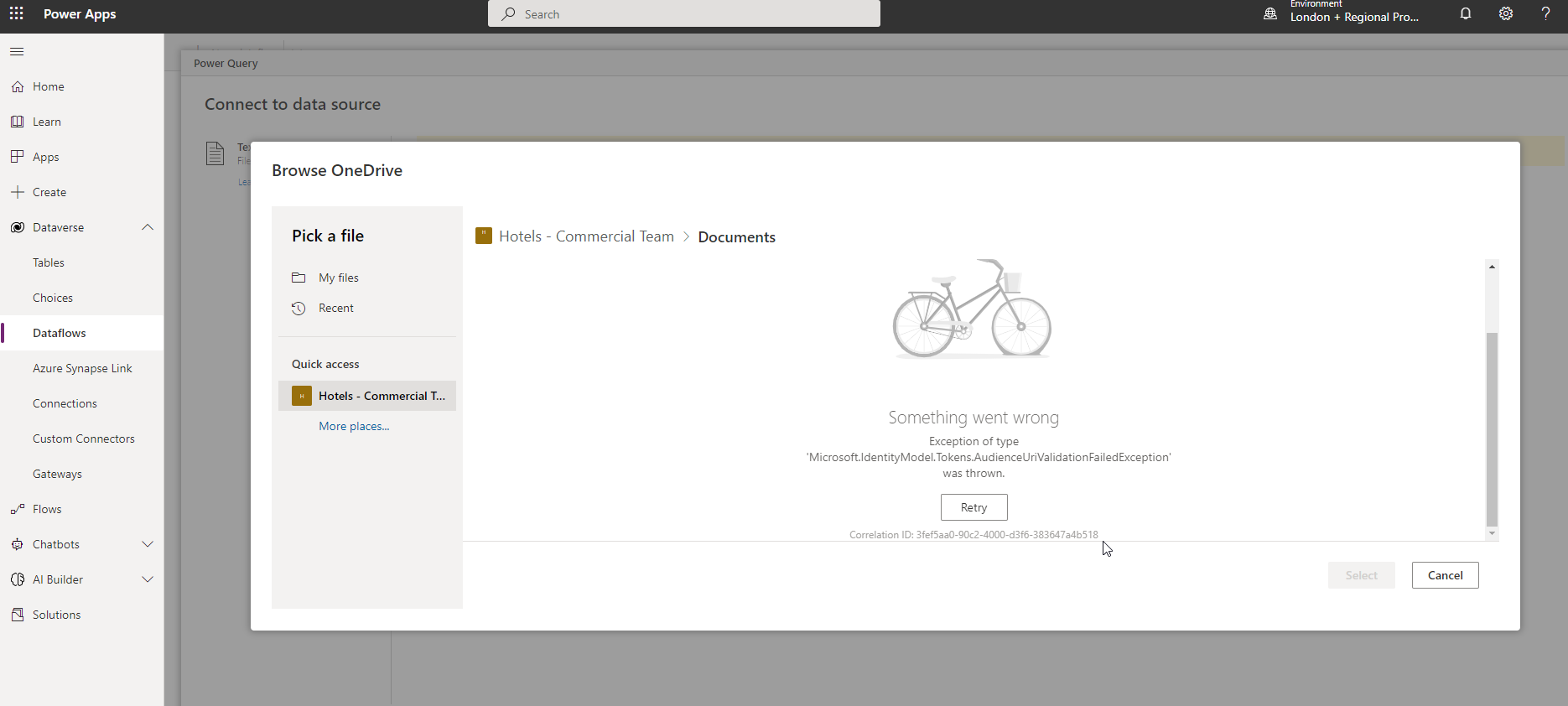 Trying To Connect OneDrive To A New Dataflow In PowerApps Microsoft Q A trying-to-connect-onedrive-to-a-new-dataflow-in-powerapps-microsoft-q-a