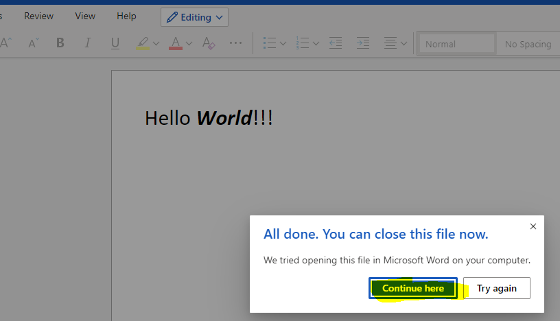 Not able to use "Continue Here" button in Office Online editor ...