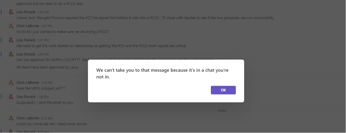 MS Teams - “We can't take you to that message because it's in a chat ...