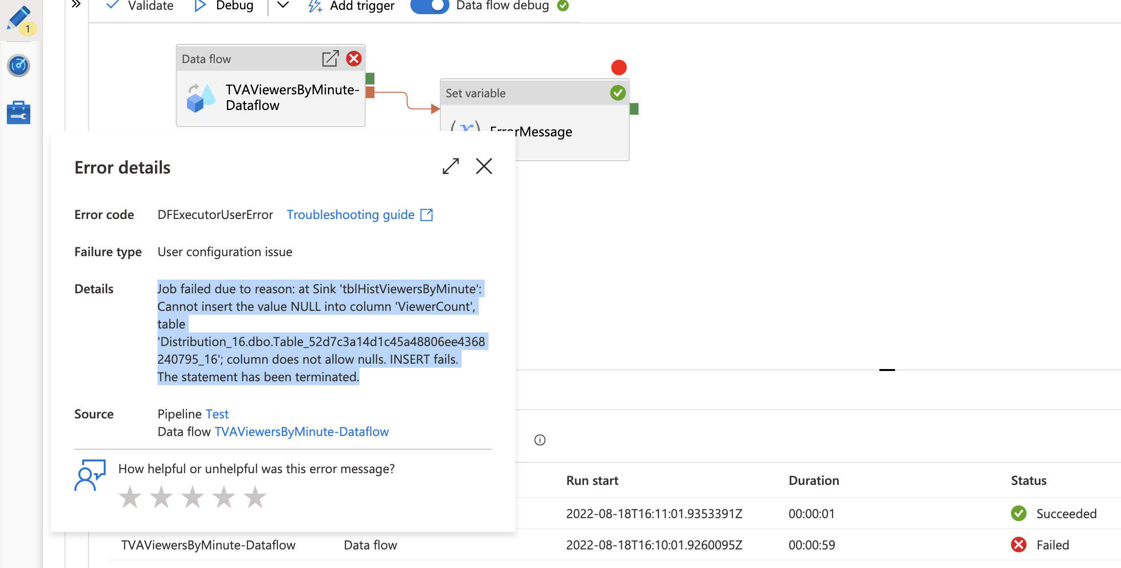 Azure Data Factory Capture Error Details Of A Dataflow Activity Microsoft Qanda