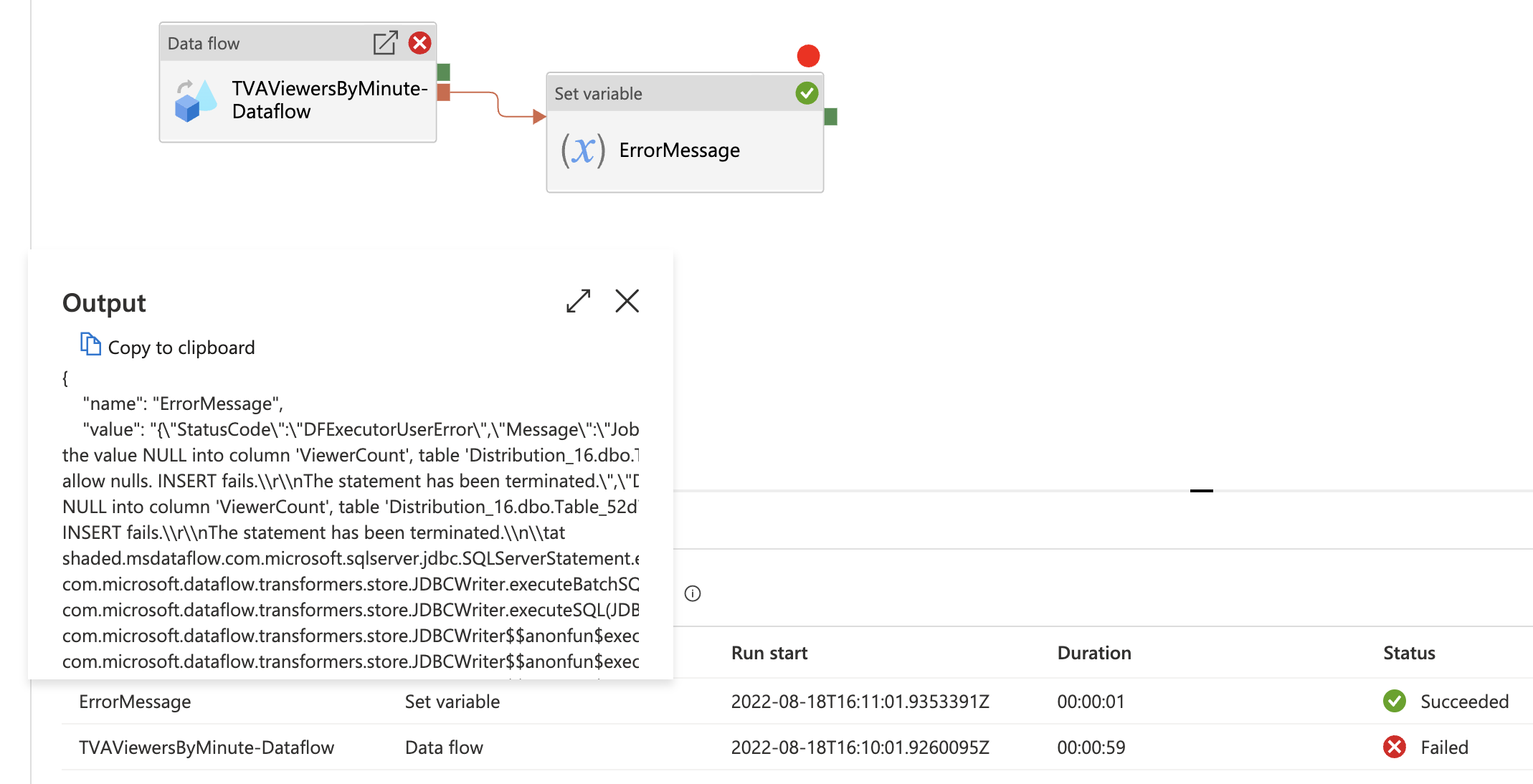 Azure Data Factory Capture Error Details Of A Dataflow Activity Microsoft Qanda