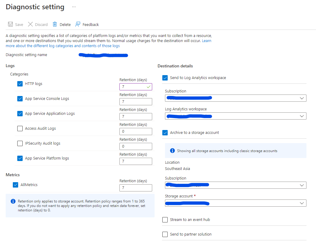 App Service Diagnostic Setting doesn't work - Microsoft Q&A