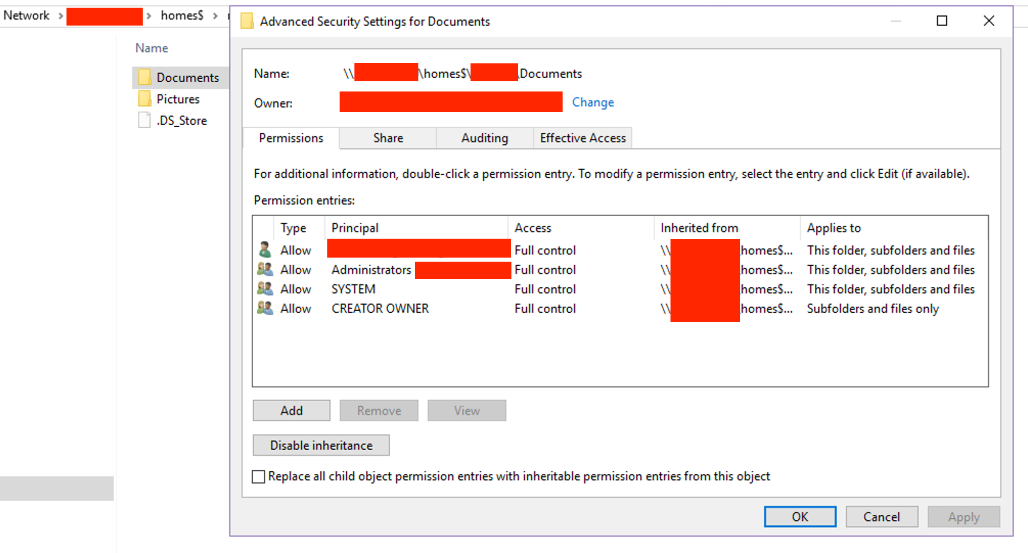 Account unknown on Security tab created after synchronizing files/folders from a MacOS system to ...